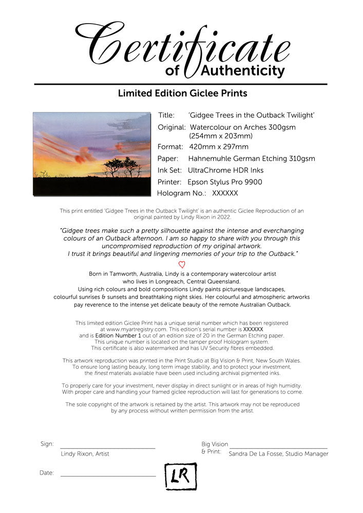 Limited Edition Giclee Print – Outback Watercolours